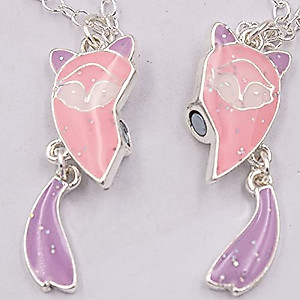 yomlry 2Pcs Best Friend Necklace Heart Pendant BFF Gifts Necklace Fox Charm Friendship Jewelry for Girls purple