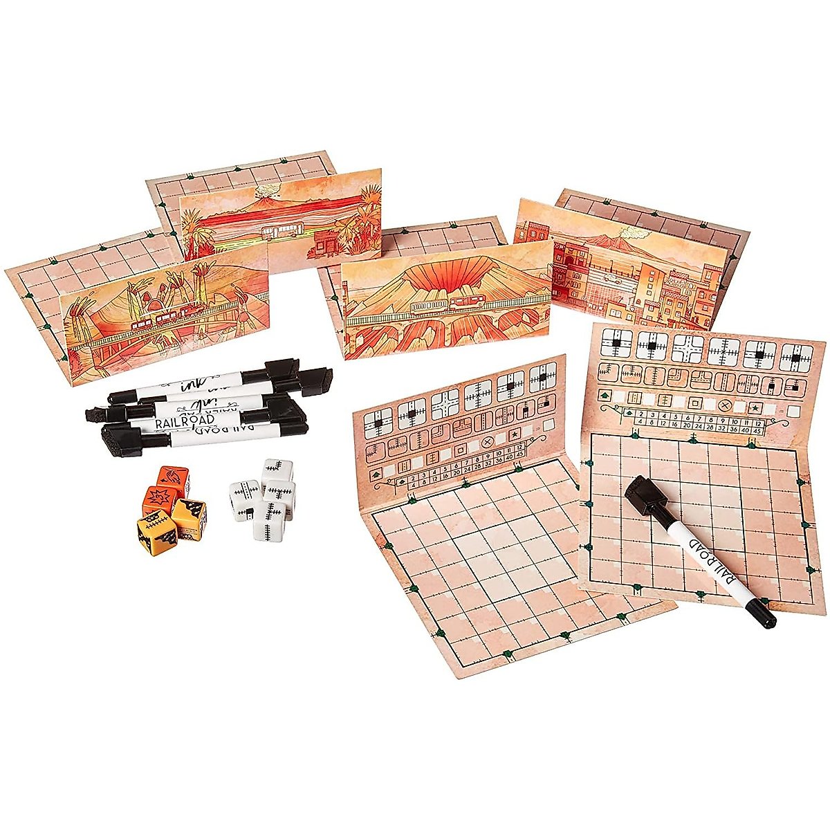 Horrible Guild Railroad Ink: Blazing Red Edition - Roll Dice and Draw Railways and Routes, 7 Rounds to Expand Your Rail Map - Expansion Dice Included, Plays with 1-6 players, 20-30 mins, Ages 8 & Up