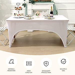 Fixwal 6FT Fitted Tablecloth, 2 Pack Table Covers for 6 Foot Tables, Table Cloth Rectangle Table, White Spandex Table Cover (72L x 30W x 30H Inch)