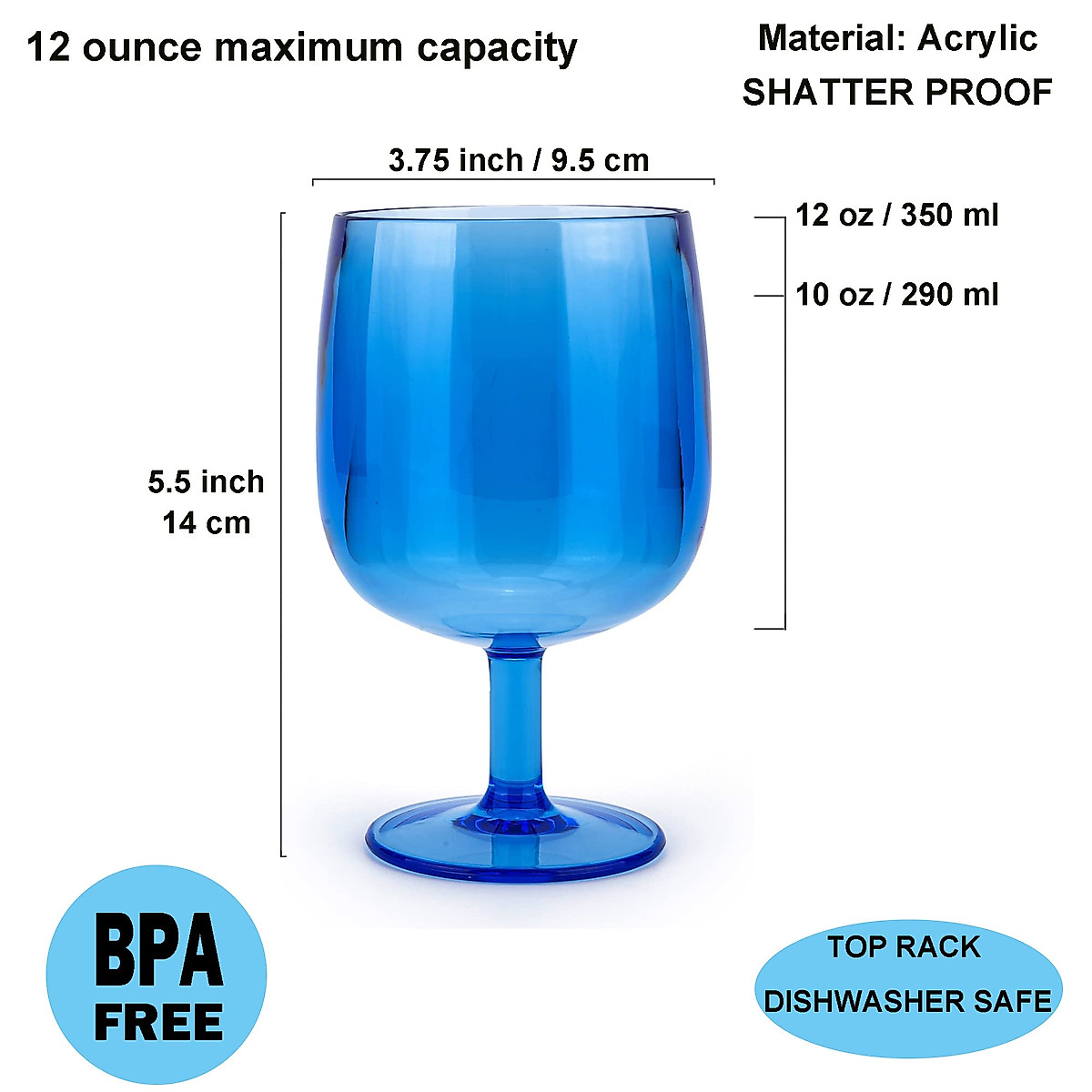 KOXIN-KARLU Classic Stackable 12 ounce Plastic Stem Wine Glasses Acrylic Glasses, set of 6 Multicolor