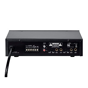 Monoprice Commercial Audio 3 Channel 60 Watt 100/70V Mixer Amp - Three Mic Inputs, Bass, Treble, and Volume Controls, Black