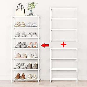 SOKOSEN 4-Tier Small Shoe Rack, Metal Stackable Kids Shoe Shelf Storage Zapateras Organizer,Narrow Shoe Stand Sturdy for Closet Hallway Entryway Living Room Bedroom（White）