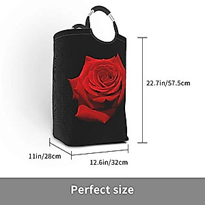 Bluepop Red Rose On Black Laundry Hamper Basket Bucket Foldable Dirty Clothes Bag Washing Bin Toy Storage Organizer for College Dorms, Kids Bedroom,Bathroom
