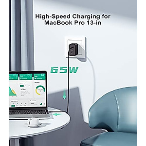 Aiibe USB C Charger 65W 3-Port PD 3.0 Fast Charger 65W GaN Wall Charger USB C Charger Block Type-C Foldable Adapter for MacBook Pro/Air, iPad Pro, iPhone 15/14/Pro, Galaxy S23 S22, Dell XPS13, Laptops