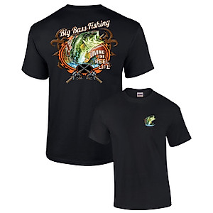 Big Bass Fishing T-Shirt Fisherman Outdoors Fish Boating Sporting Sport -Orange-XL