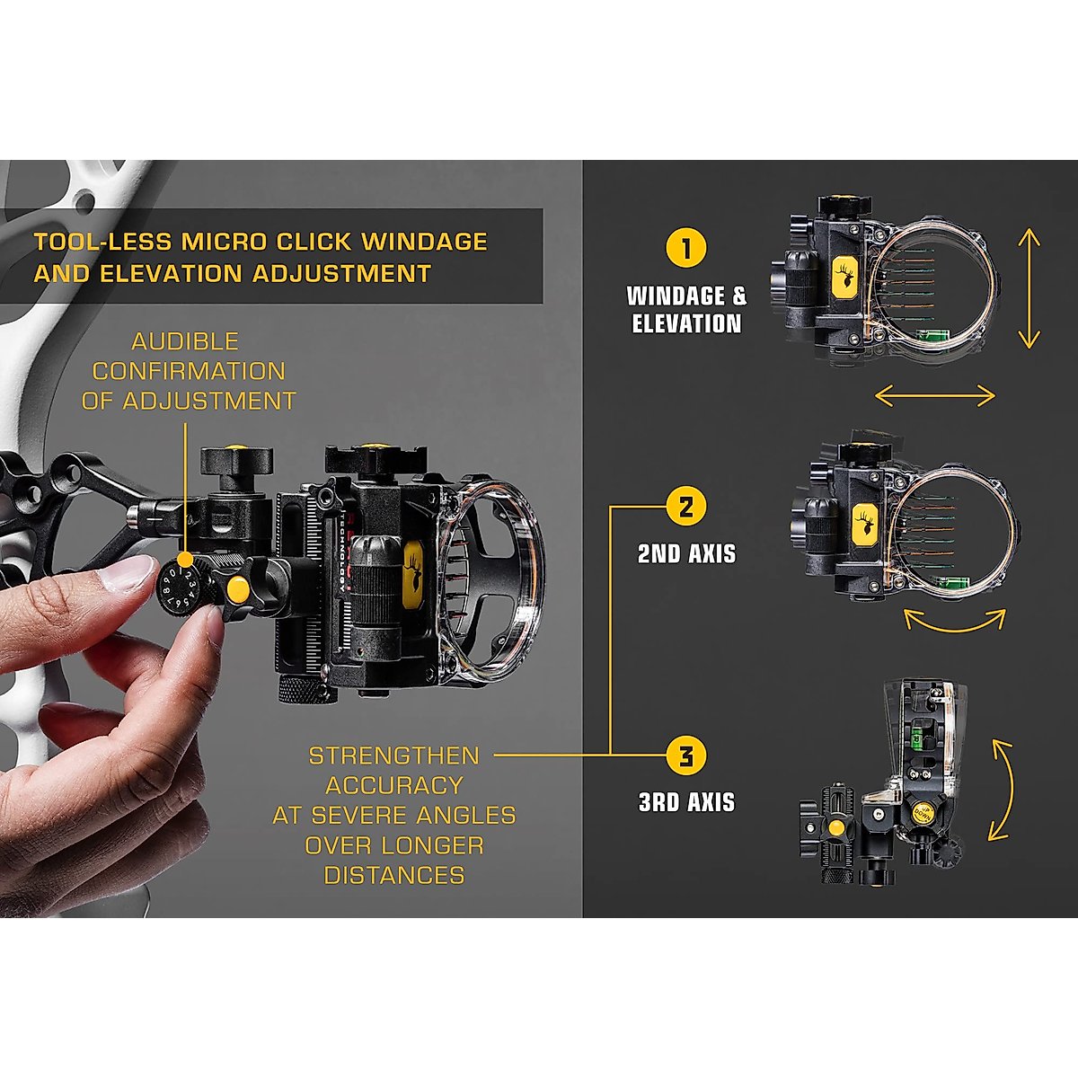 Trophy Ridge React Pro 7 Pin Archery Bow Sight - Tool Less Windage and Elevation Adjustability, 2nd/3rd Axis Leveling, Adjustable Click Light, Glow Ring, Right Hand, 0.010 Pin