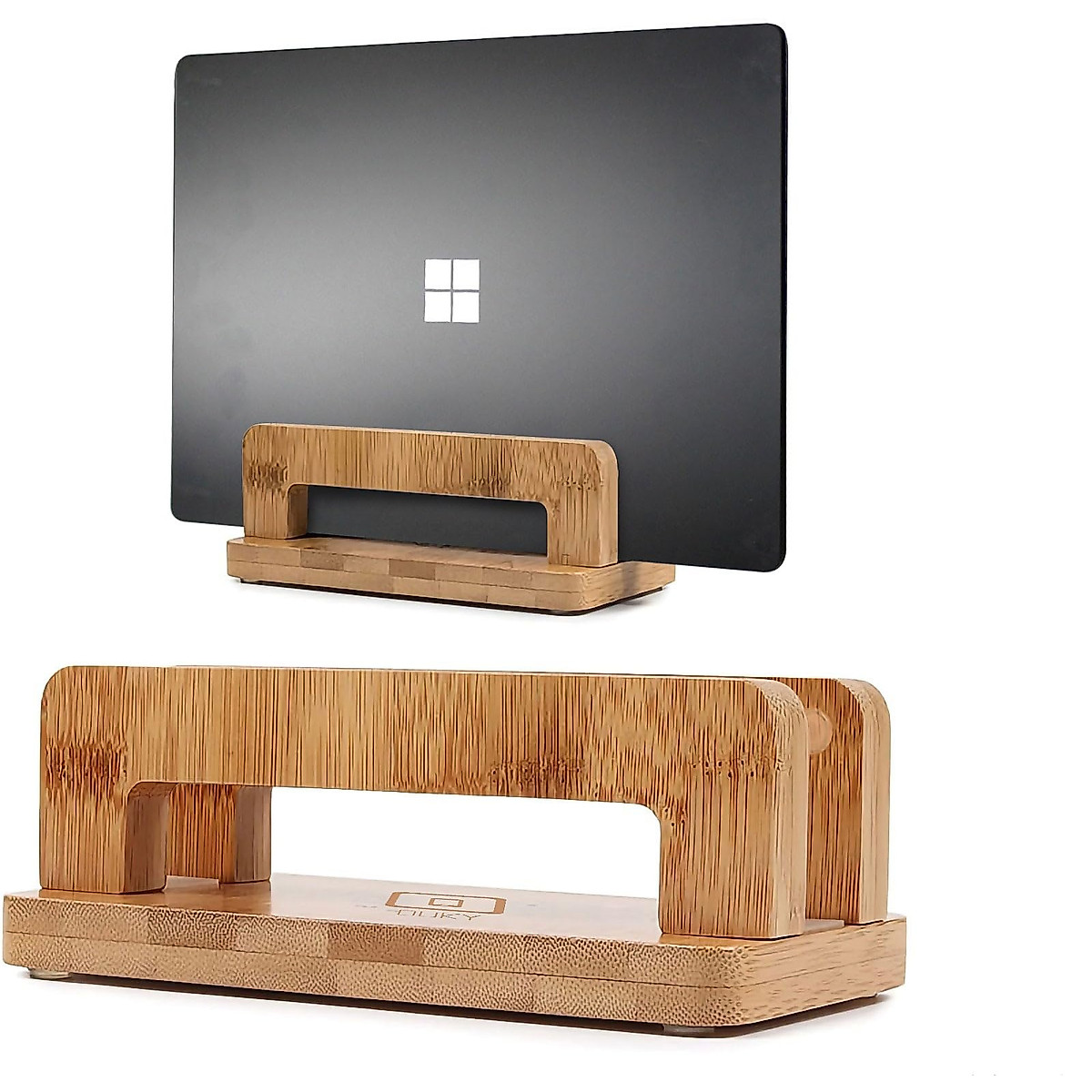 Duky Vertical Laptop Stand Holder, Desktop Wooden Bamboo Stand for MacBook with Adjustable Dock Size, Fits All MacBook, Surface, Chromebook and Gaming Laptops (Up to 17.3 inches) IPad, Tablets