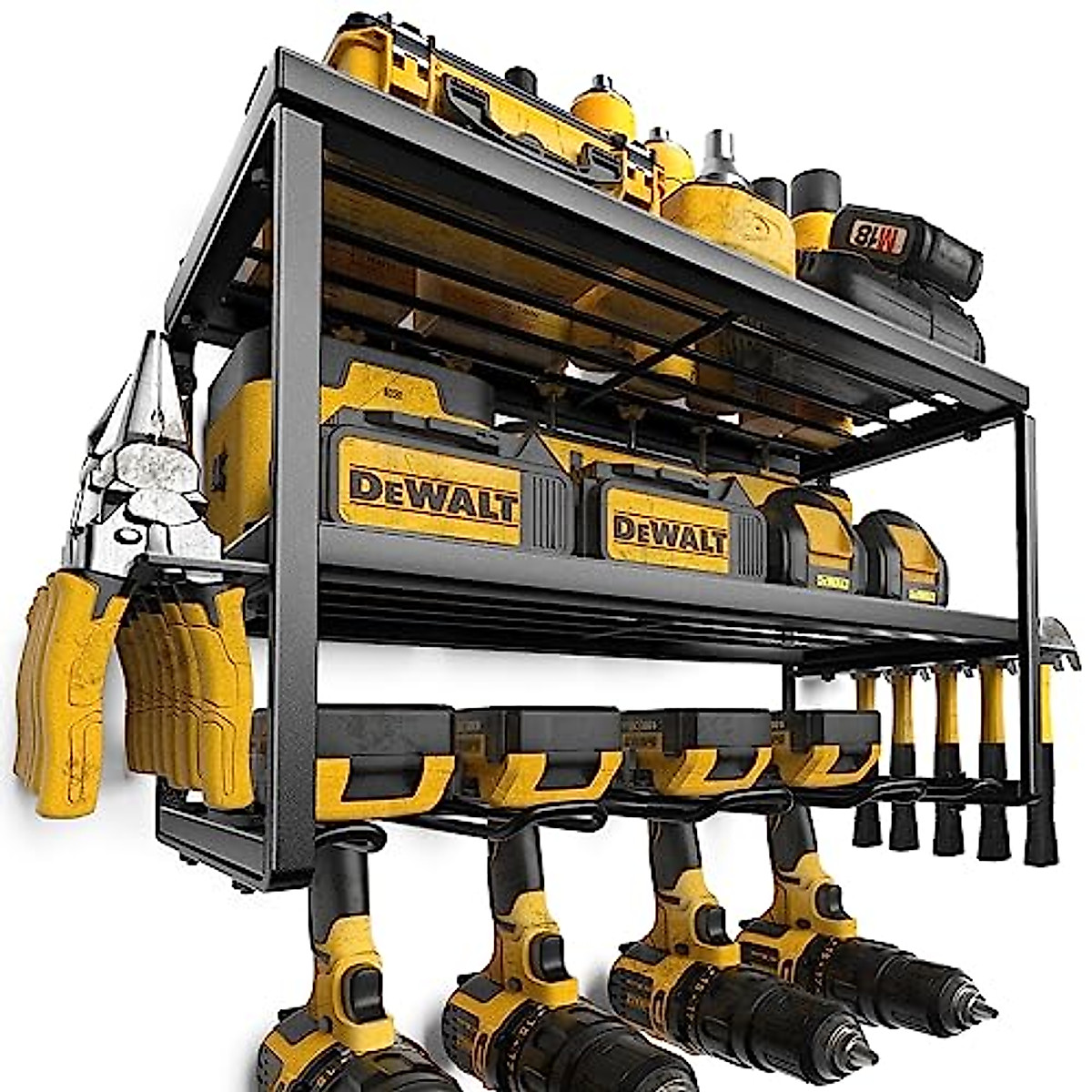 Power Tool Organizer with Charging Station, Drill Holder Wall Mount, Garage Storage Rack for Handheld, Metal Tool Shelf, Utility Rack for Cordless Drill & Power Tools, Gifts for Father's Day