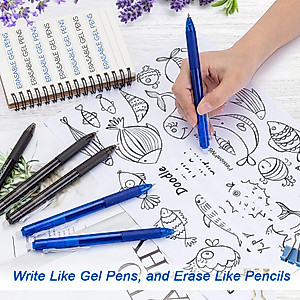 sunacme Erasable Gel Pens, Retractable Erasable Gel Pen Clicker Fine Point 0.7 mm, Smooth Ink for Writing (8 Black/8 Blue)