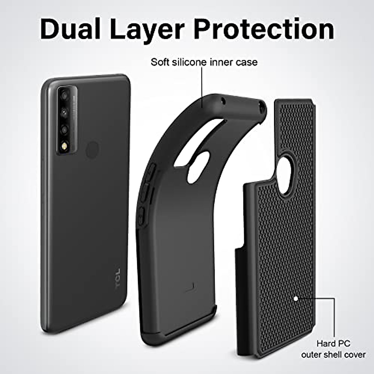 NTZW for TCL 30 XE 5G Case: Drop Protective Military Grade Armor Case Cover | Sturdy Anti-Slip Grip & Shock-Proof Silicone TPU Bumper | Dual-Layer Heavy Duty Protection Phone Case - Black