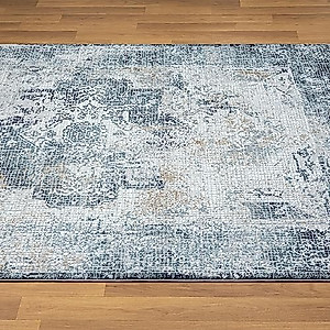 LUXE WEAVERS Blue 8x10 Mosaic Tile Area Rug with Distressed Effect