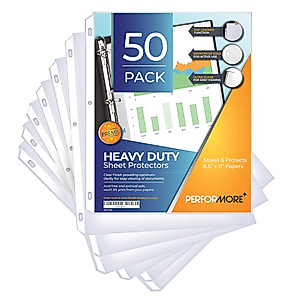 50 Sheet Protectors, Heavy Duty 8.5 X 11 Inch Clear Page Protectors for 3 Ring Binder, Plastic Sheet Sleeves, Durable Top Loading Paper Protector with Reinforced Holes, Archival Safe