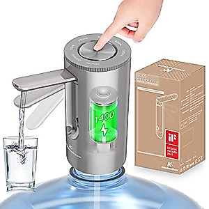 Universal Water-Bottle Pump Dispenser 5-Gallon: KitchenBoss Foldable Automatic Water Bottle Pump, Portable Electric Drinking Water Pump USB Charging 1-5 Gallon Water Bottle Switch, Silver