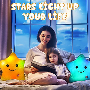 Unittype 3 Pack Star Pillows Lighted Star Plush Pillows 15.75 Inch Stuffed Cushion Decorative Throw Pillow Star Shaped Pillow Blue White Yellow Star Pillow for Birthday Gifts Bedroom Room Home Office