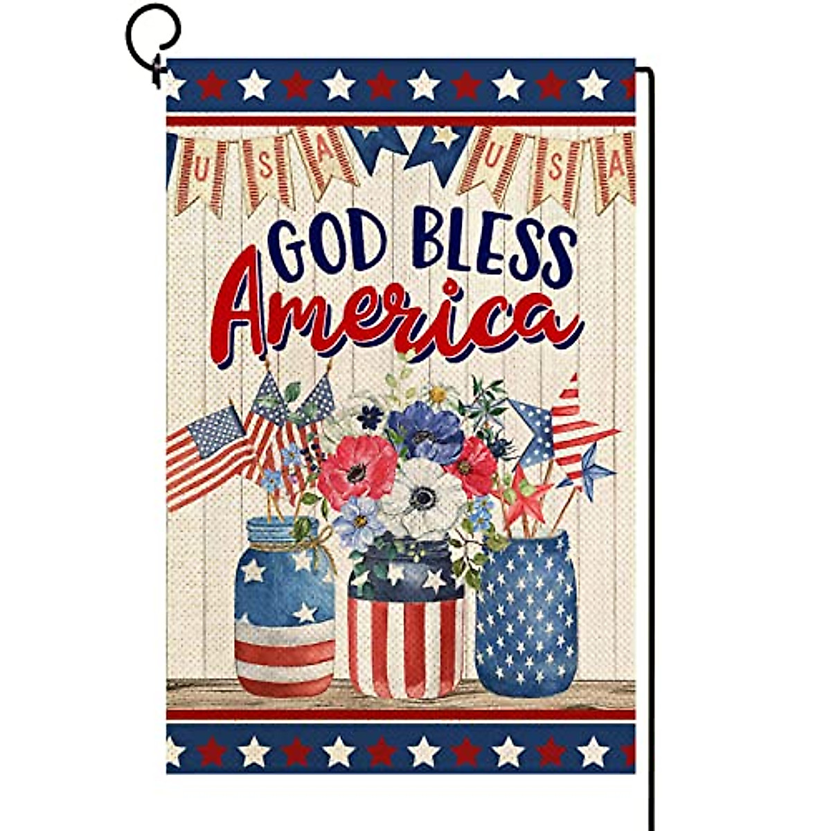 Baccessor Memorial Day Patriotic Garden Flag Double Sided 4th of July God Bless America Flower Vase Independence Day Yard Flag Outdoor Outside Holiday Decoration 12.5x18 Inch