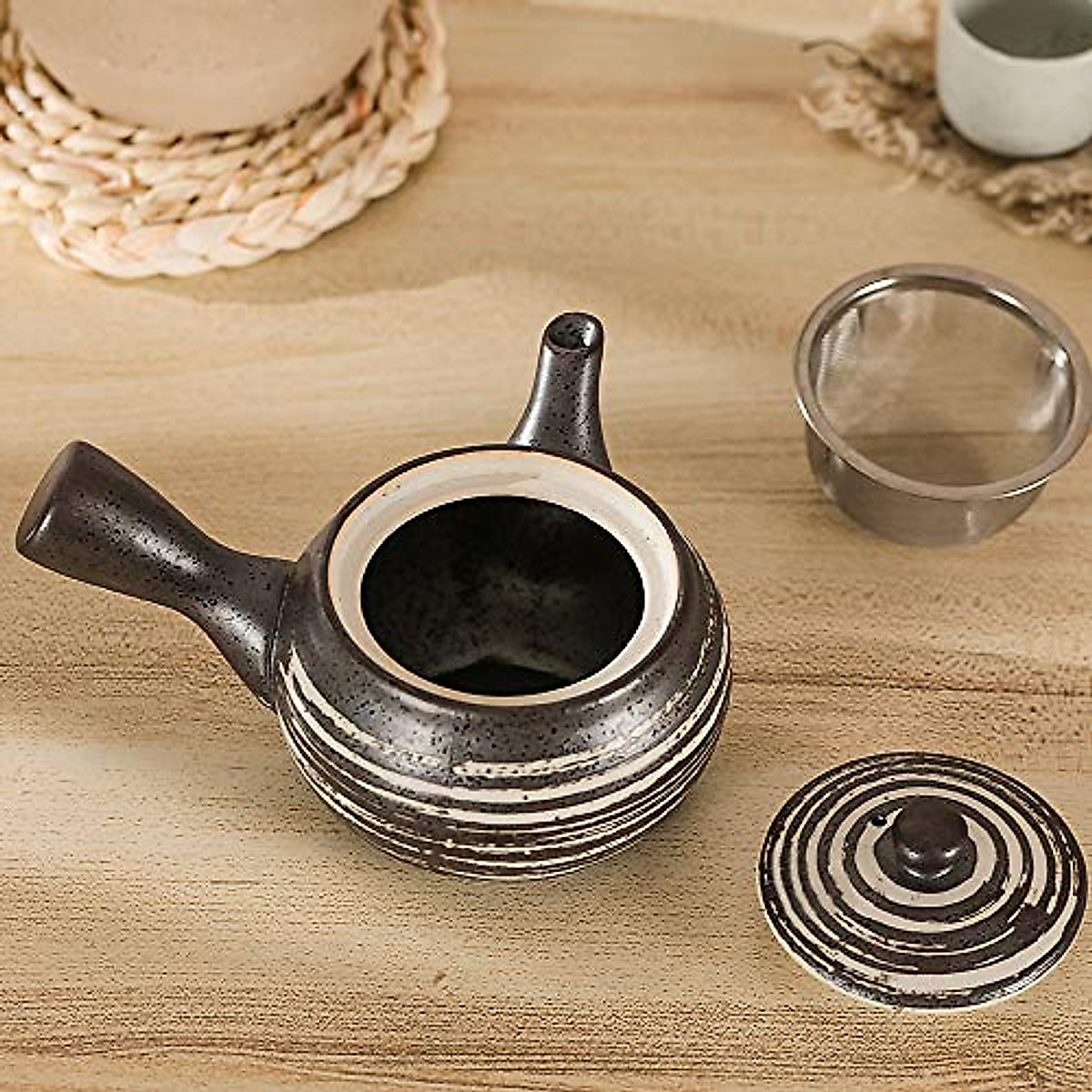 Black Tea Pot Kyusu Tea Maker with Infuser for Loose Tea Ceramic Japanese Teapot with Side Handle 11.8 oz. 350ML for Office,Home, Tea Drinker Gifts