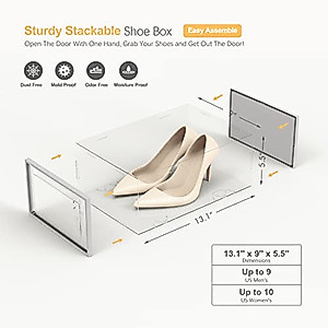 bonusuper 12 Pack Large Storage Boxes, Organizer for Closet, Clear Plastic Stackable, Space Saving Shoe Containers Bins Holders Sneaker Display Case