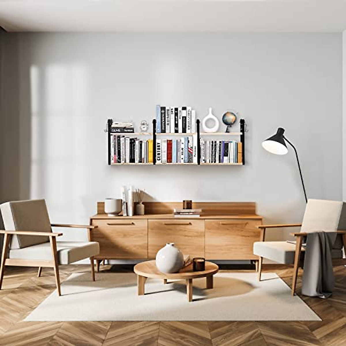 JYSCM Floating Shelves, Durable Sturdy Metal Frame, Easy to Install Wall Mounted Shelves, Modern Room Décor for Multiple Storing Purposes, Suitable for Home and Office (Natural Wood).