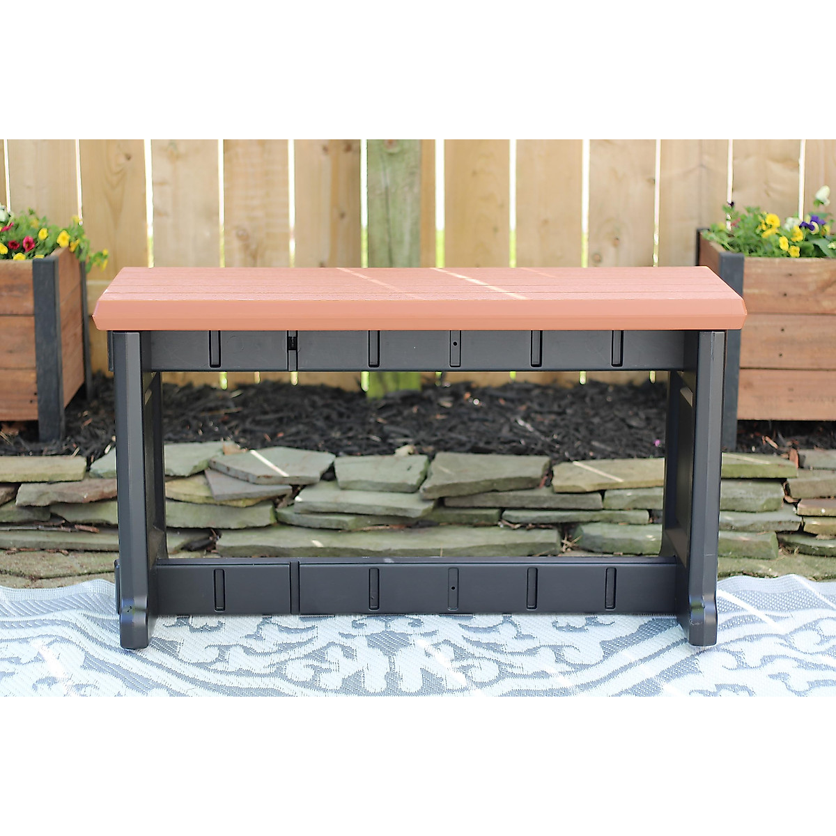 Leisure Accents Bench, Redwood Top with Black Sides, 1 Pack - Proudly Made in The USA, Click and Lock Hardware-Free Assembly, Durable and Stylish Outdoor Seating