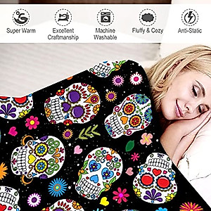 Sugar Skull Blanket Ultra Soft Warm Cozy Flannel Throw Blankets for Women Baby Men Bedding Gifts 50"X40"