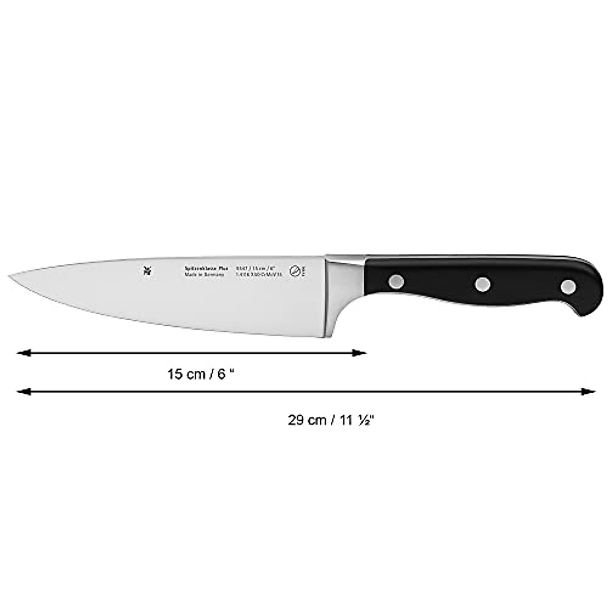 WMF Chef's Knife Spitzenklasse Plus Length 30 cm Blade Length 15 cm Performance Cut Made in Germany Forged Special Blade Steel Seamlessly Riveted Plastic Handle
