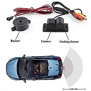Polarlander Car Rear View Camera 2In1 Design Camera Parking Sensor Kit Auto Reversing Rearview Backup Parking Radar 170 Degree