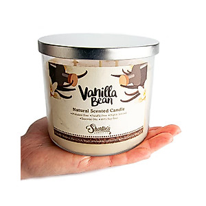 Vanilla Bean Highly Scented Natural 3 Wick Candle, Essential Fragrance Oils, 100% Soy, Phthalate & Paraben Free, Clean Burning, 14.5 Oz.