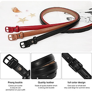 XZQTIVE Black Skinny Belt for Women Jeans Thin Leather Waist Belts With Black Metal Prong Buckle Fit Pants 30-36in