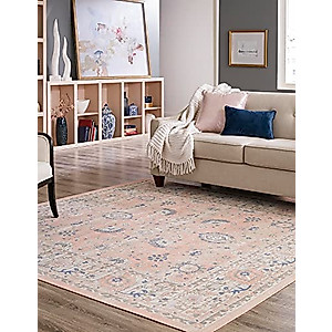 Unique Loom Whitney Collection Traditional Border Area Rug (8' 0 x 8' 0 Square, Powder Pink)