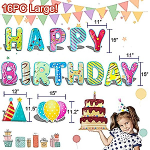 16PC Happy Birthday Yard Sign 15" Large Birthday Party Decorations Yard Stakes Lawn Signs Outdoor Decal Yard Signs for Birthday Yard Lawn Party Supplies Alphabets Balloons Cake Waterproof Party Decals