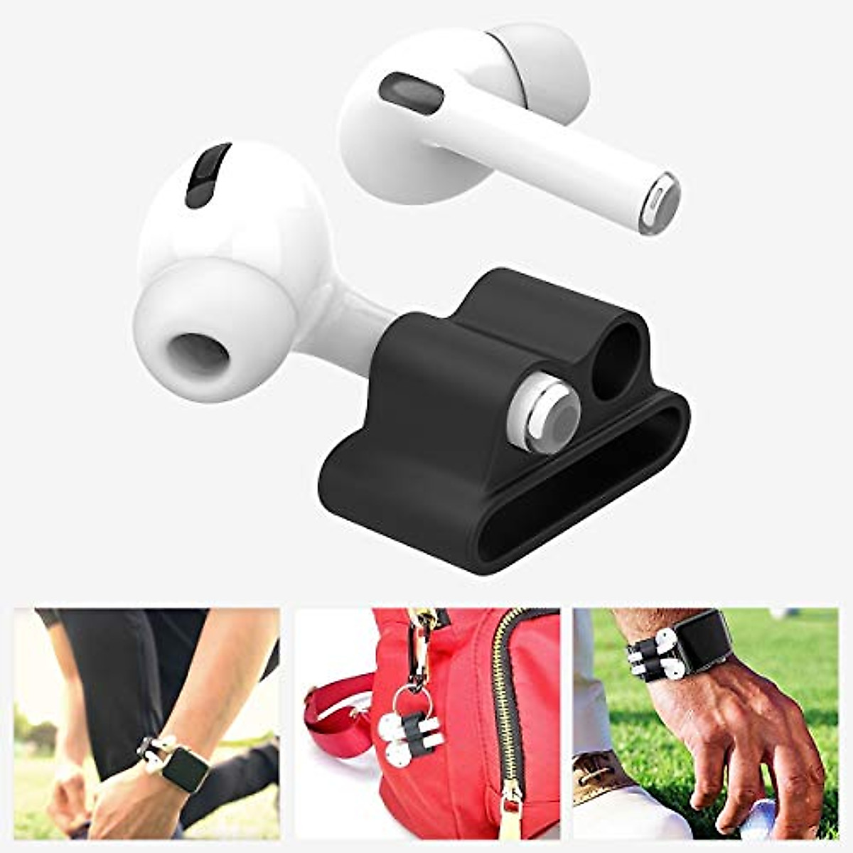Anti-Lost Silicone Watch Strap Holder for AirPod Pro 2/AirPod 3 2 1, Airpod Watch Band Holder, Airpod Accessories Holder for Sports Exercise Working(Black+White)