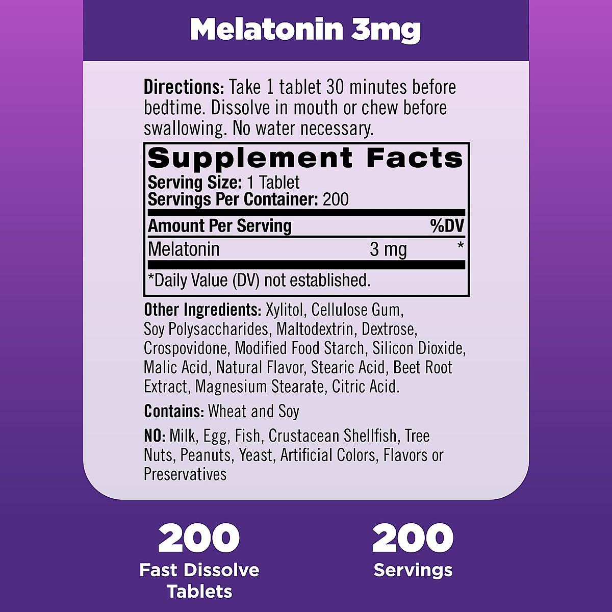 Natrol Melatonin 3mg, Strawberry-Flavored Dietary Supplement for Restful Sleep, 200 Fast-Dissolve Tablets, 200 Day Supply