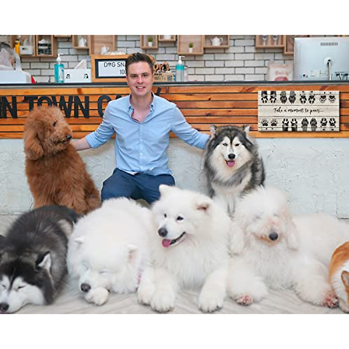 ARTINME Dog Lover Sign Wall Decor ,Take A Moment To Paws sign Pet Paw Print Artwork Footprints Canvas Wall Art ,Framed Animal prints Puppy Gifts for Front Door home decoration (Black)