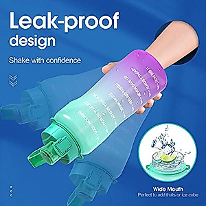 Y&3 64oz Half Gallon Water Bottle with Straw & Time Marker, Leakproof, BPA Free Tritan Water Jug, Motivational Water Bottle with Handle, For Outdoor, Fitness, Gym (Green/Purple Gradient, 64oz)