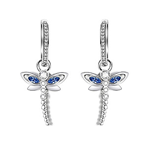 AOBOCO Dragonfly Earrings Sterling Silver Hoop Earrings with Simulated Light Sapphire Crystals from Austria, Adorable Insects in The Garden Series, Hypoallergenic Dragonfly Jewelry Gifts for Women