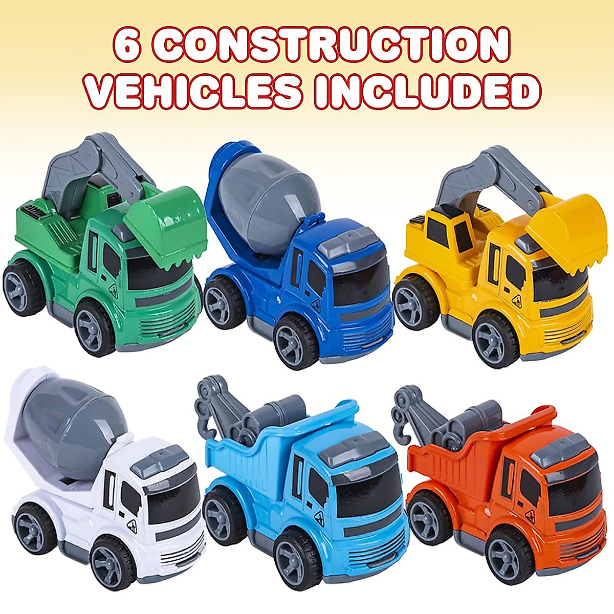 ArtCreativity Construction Toy Trucks, Set of 6, Diecast Construction Vehicles with Movable Parts, Car Toys for Kids, Plastic & Metal Material, Cool Construction Party Favors