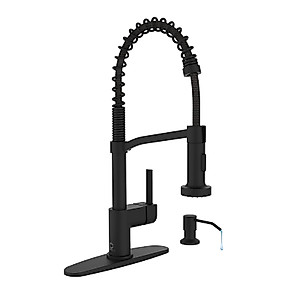 Casavilla Black Kitchen Faucet Soap Dispenser, Faucet for Kitchen Sink, Kitchen Sink Faucet with Deck Plate, Kitchen Faucet with Pull Down Sprayer and Dual Function Spray Head, RV Sink Faucet