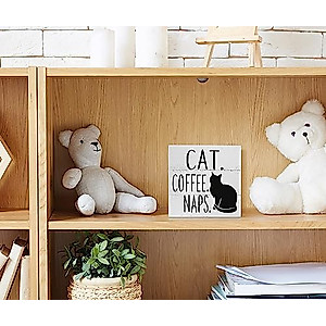 Cat Coffee Naps Funny Black Cat Wood Box Sign Desk Decor,Rustic Wooden Block Sign Decorations for Home Kitchen Office Cafe Coffee Bar Wall Tabletop Shelf Decor,Gifts for Coffee Lovers Cat Lovers