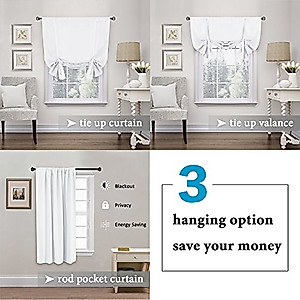 H.VERSAILTEX Pure White Curtain Thermal Insulated Tie Up Window Shade Light Blocking Curtains for Bathroom, Rod Pocket Panel- 42in Wide by 63in Long