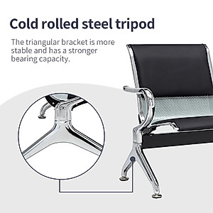 Walmokid 2 Seat Waiting Room Chairs, PU Leather Waiting Room Bench with Table and Arms,Reception Bench Seating for Office, Bank, Hospital, School, Barbershop, Airport, Black and Chrome…