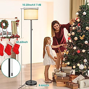 FOLKSMATE Floor Lamp for Living Room, LED Modern Simple Standing Lamps, Minimalist Tall Lamps for Bedroom, Living Room, Office, Kid Room, Reading Light, Black Pole Lamp with lampshade, Without Bulb