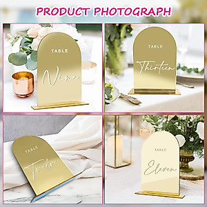 20 Pcs Gold Mirror Acrylic Arch Table Numbers for Wedding Reception, 4.5×5.7 Inch Gold Acrylic Wedding Table Signs 1-20 with Holders, Minimalist Style Gold Mirror Arch Table Numbers, for Restaurant