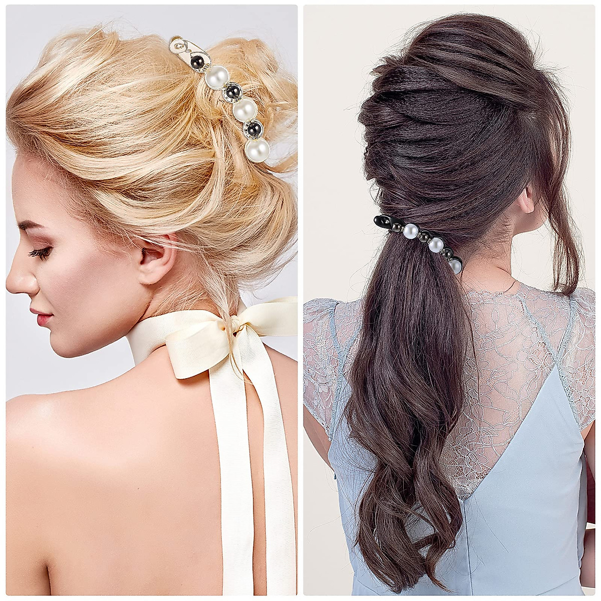 12 Pieces Banana Clip Faux Pearl Hair Clip Banana Combs Clincher Combs Rhinestones Ponytail Holder Claw Comb Fishtail Fish Hair Lady Fish Shape Ponytail Banana Clip for Women Girls Thick Long Hair