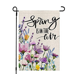 CROWNED BEAUTY Spring Garden Flag Floral 12x18 Inch Double Sided for Outside Spring Is In The Air Welcome Burlap Small Yard Holiday Decoration CF749-12