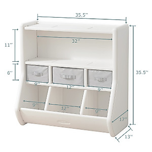 The Montessori Toy Storage Organizer by Fortella, with Bookshelf, Display Shelf, 3 Large Bins, and 3 Removable Drawers, Made of BPA and Formaldehyde FREE HDPE, Safe and Modern Toy Box Cabinet for Kids