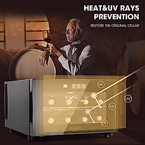JINJUNYE 8 Bottle Wine Cooler Refrigerator, Wine Fridge Small, Countertop Wine Cooler with Digital Temperature Control, 46-64℉ Mini Freestanding Wine Cellars Glass Door, Gift for Wine Lover