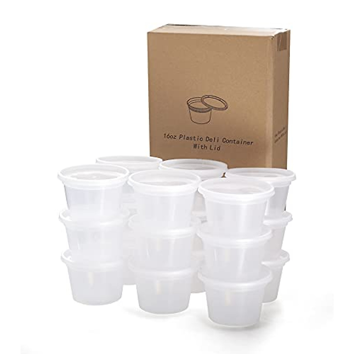 Generic Food Storage Container 48 Set Deli Containers With Lids Reusable Plastic Small Soup Bowls Salad Cups Leakproof Safe BPA Free For freezer Dishwasher Microwave(16 oz)