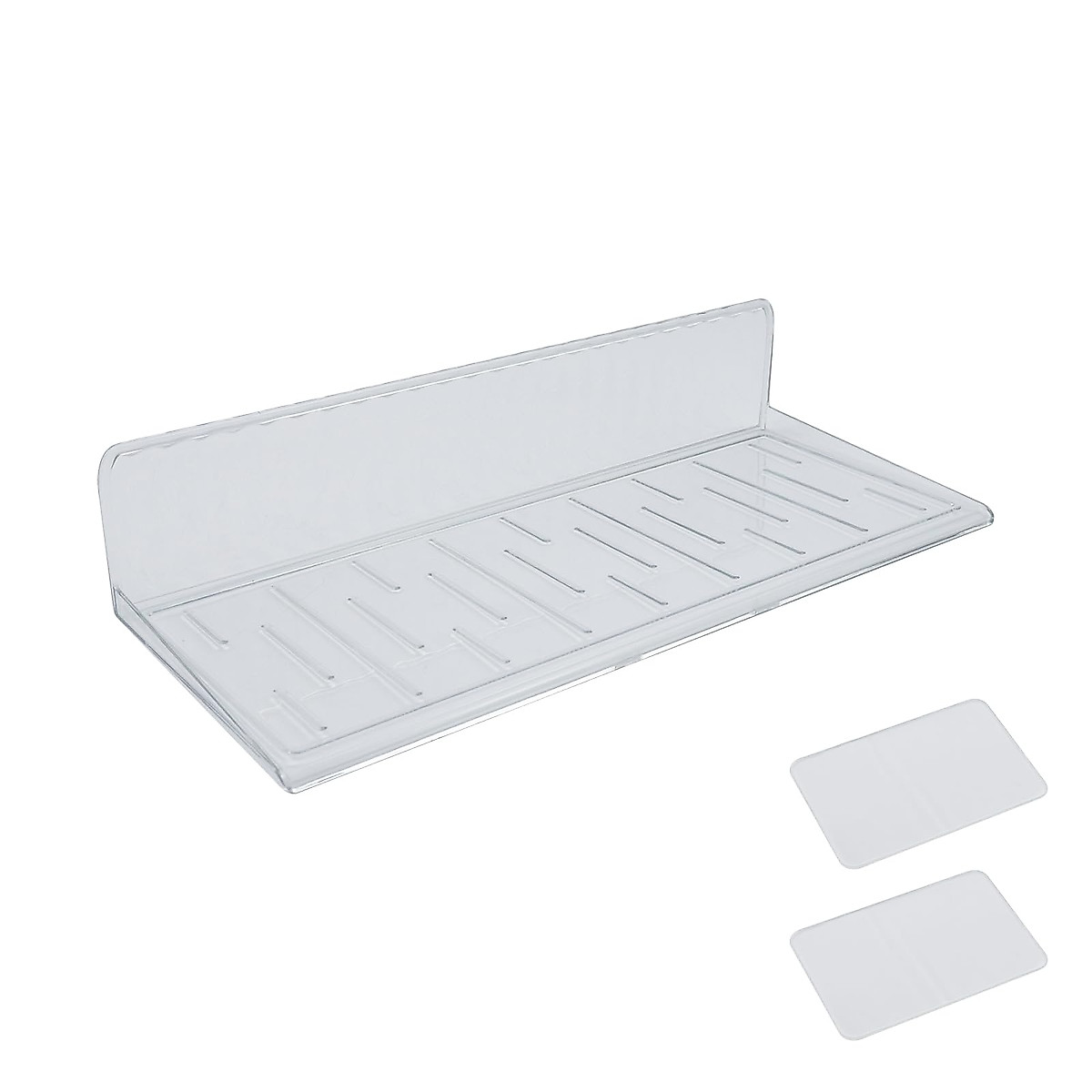 FarBoat 2pcs Acrylic Floating Shelves Adhesive Wall Mount Mini Shelf No Drill for Light-Weight Use in Bathroom Kitchen Living Room (9-3/4in Transparent)