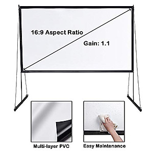 150" PVC Diagonal Portable Detachable Projector Screen with Stand - Detachable 160 Degree Wide Viewing 1.1 Gain & 16:9 Aspect Ratiosupports 2D 3D 4K HD Projection Outdoor Open-air Movie (150")