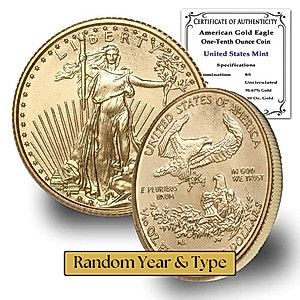 1986 - Present (Random Year) 1/10 oz Gold American Eagle Brilliant Uncirculated Coin (Type 1 or Type 2) with Certificate of Authenticity $5 BU